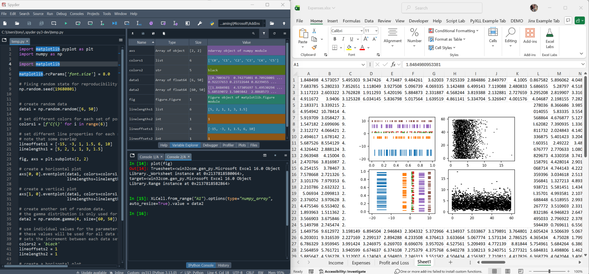 Using Spyder To Develop Python Code For Excel With Pyxll Pyxll 1821
